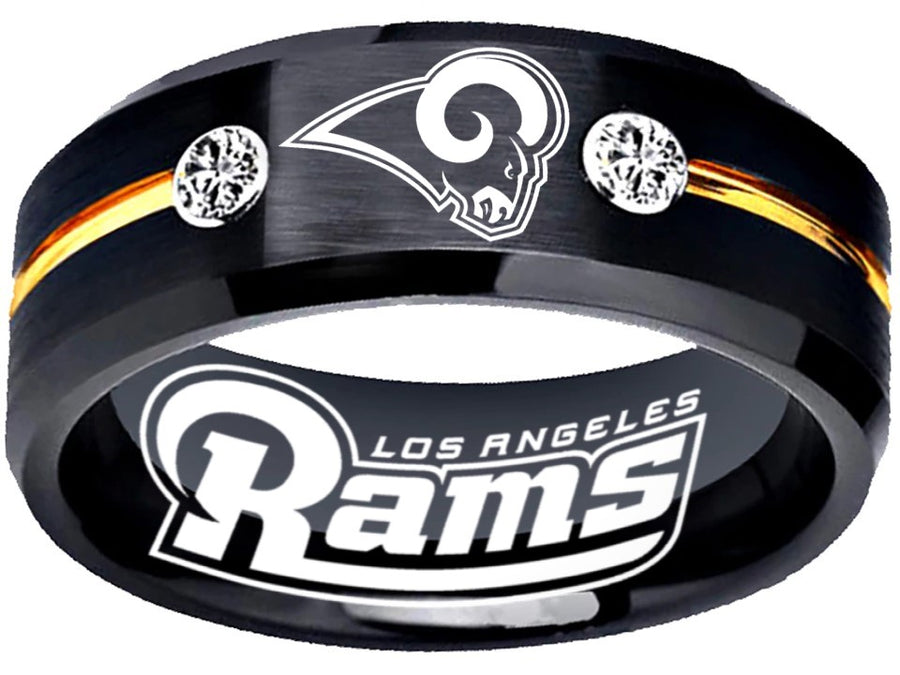Home › Los Angeles Rams Ring Black and Gold Logo Ring with CZ stones #rams